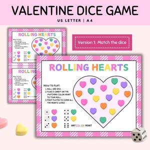 Valentine’s Day Dice Game, Roll-a-heart, Rolling Hearts, Valentine Day ...