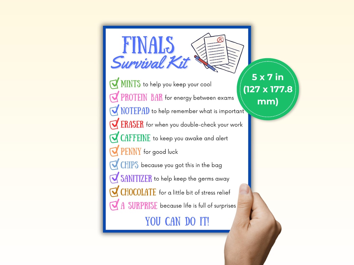 Finals Survival Kit Gift Tag, Finals Care Package, Exam Care Package ...