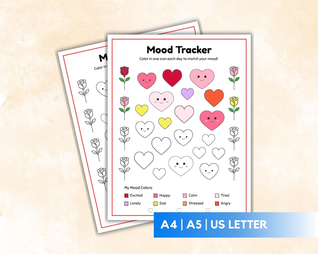 Heart Mood Tracker Printable, Kawaii February Mood Tracker, Valentine ...