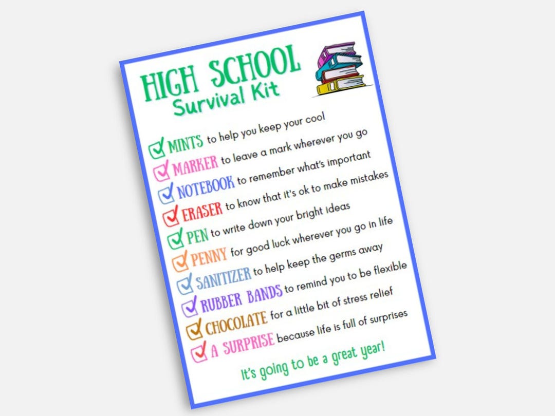 High School Survival Kit Gift Tag, First Day of School, Instant Digital ...