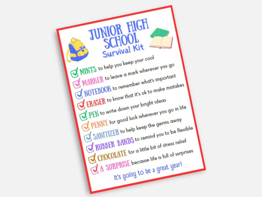 Junior High School Survival Kit Gift Tag, First Day of School, Instant ...