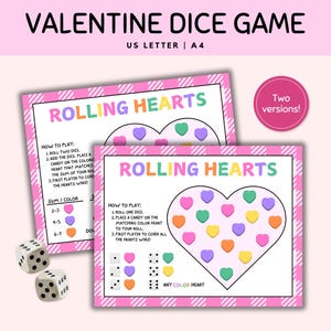 Valentine’s Day Dice Game, Roll-a-heart, Rolling Hearts, Valentine Day ...