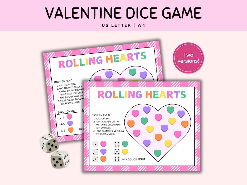 Valentine’s Day Dice Game, Roll-a-heart, Rolling Hearts, Valentine Day ...