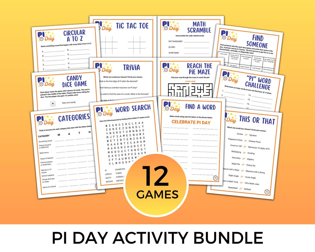Pi Day Activity Bundle, Pi Day Bundle, Pi Day Games for Kids and Adults ...