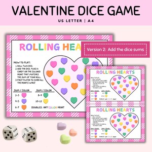Valentine’s Day Dice Game, Roll-a-heart, Rolling Hearts, Valentine Day ...