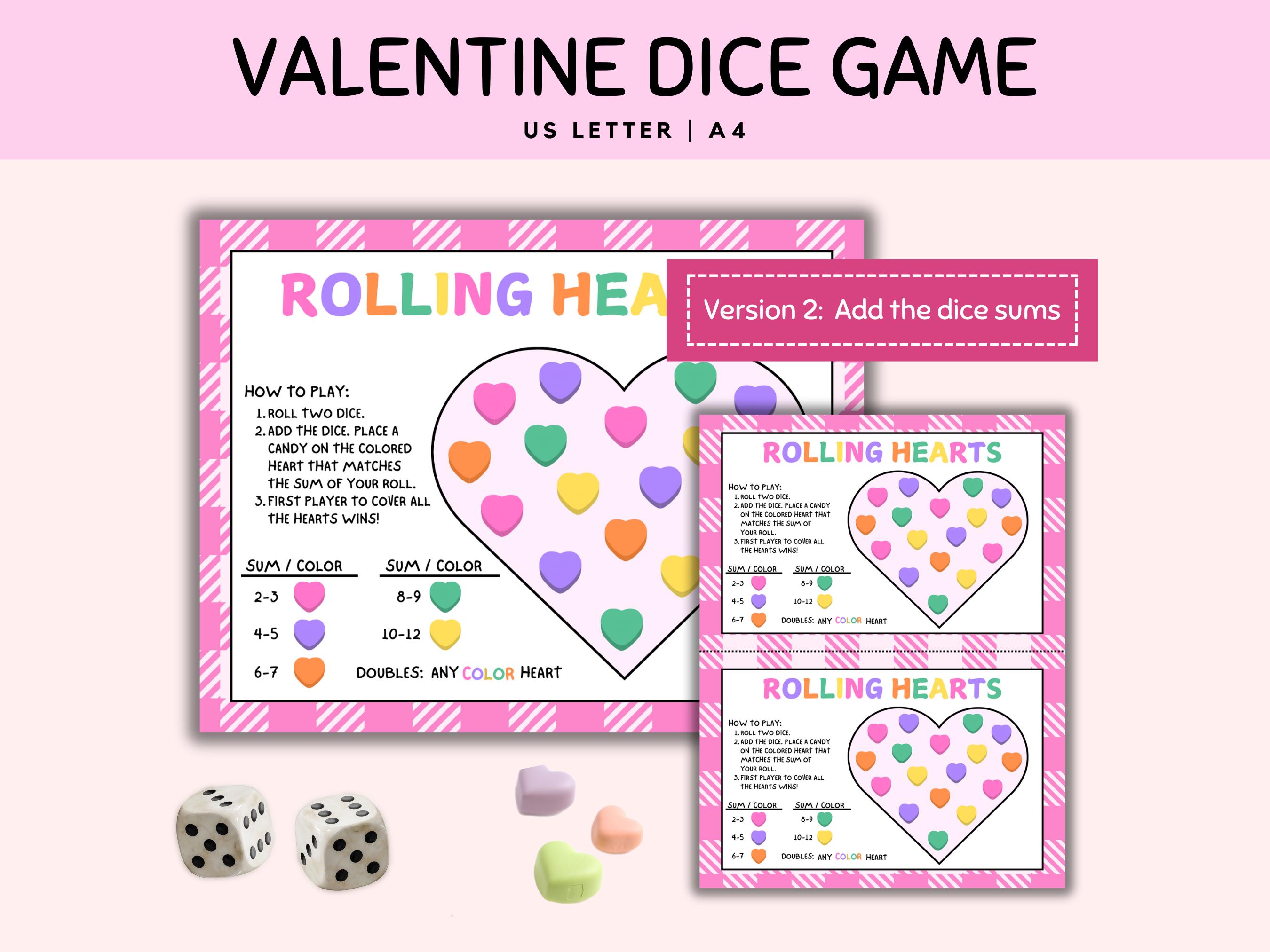 Valentine’s Day Dice Game, Roll-a-heart, Rolling Hearts, Valentine Day ...