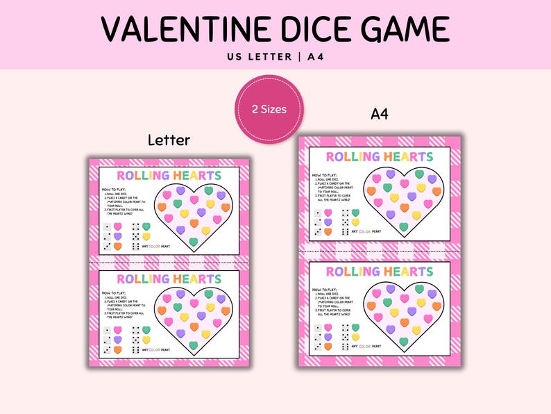 Valentine’s Day Dice Game, Roll-a-heart, Rolling Hearts, Valentine Day ...