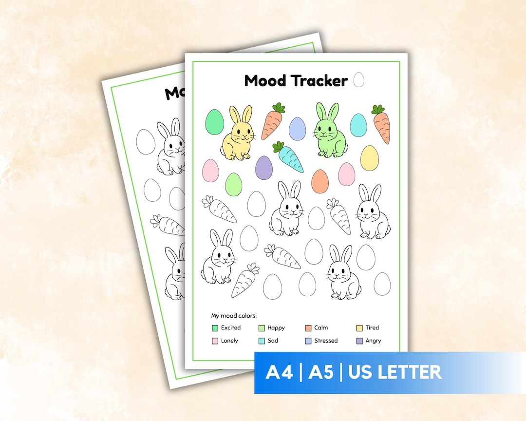 Easter Mood Tracker Printable, Kawaii Bunny & Egg Mood Tracker, Daily ...