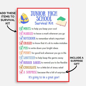 Junior High School Survival Kit Gift Tag, First Day of School, Instant ...