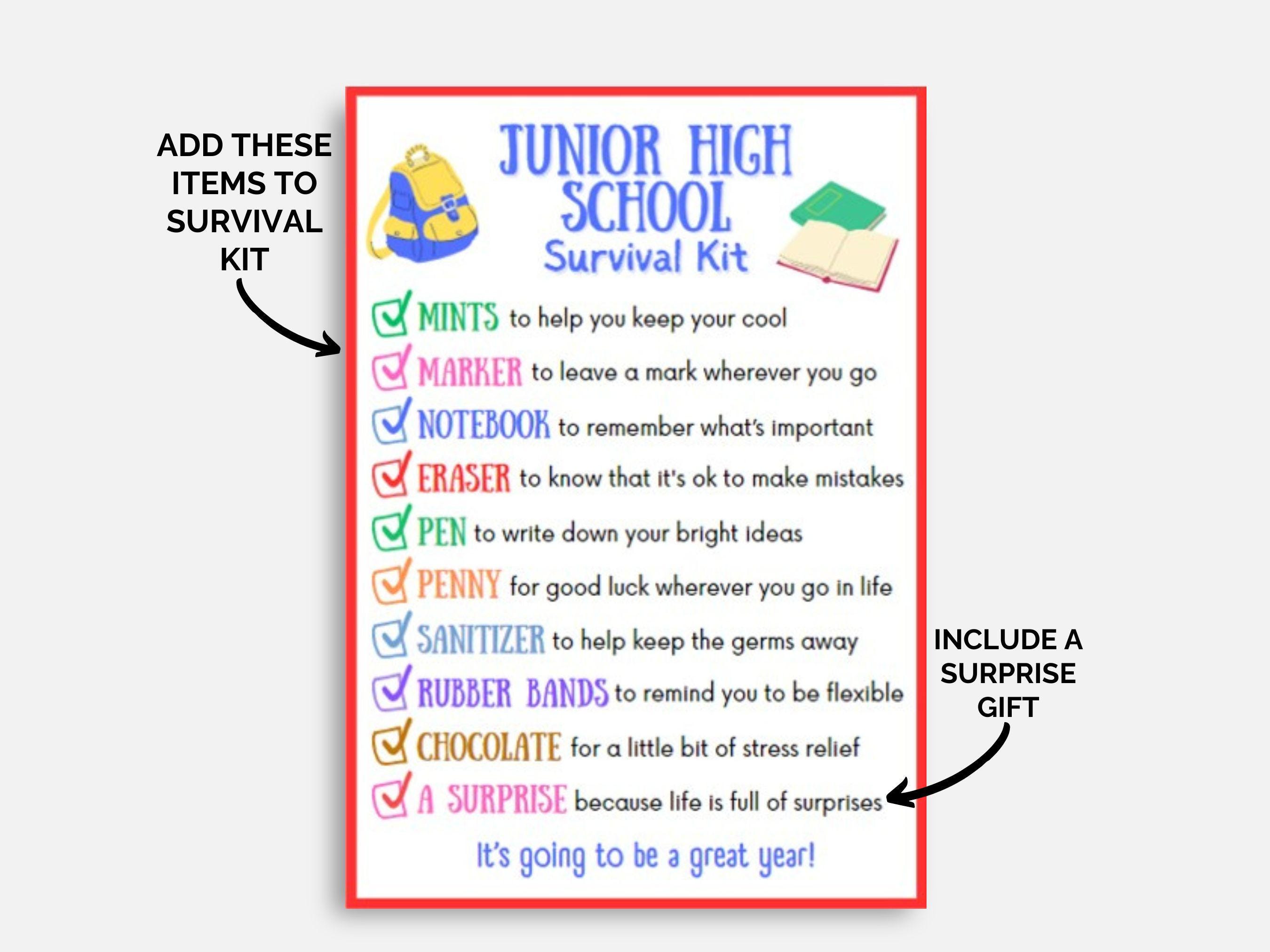 Junior High School Survival Kit Gift Tag, First Day of School, Instant ...