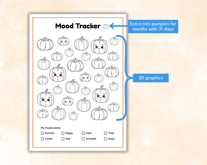 Pumpkin Mood Tracker Printable, Kawaii Pumpkin Mood Tracker, Halloween ...
