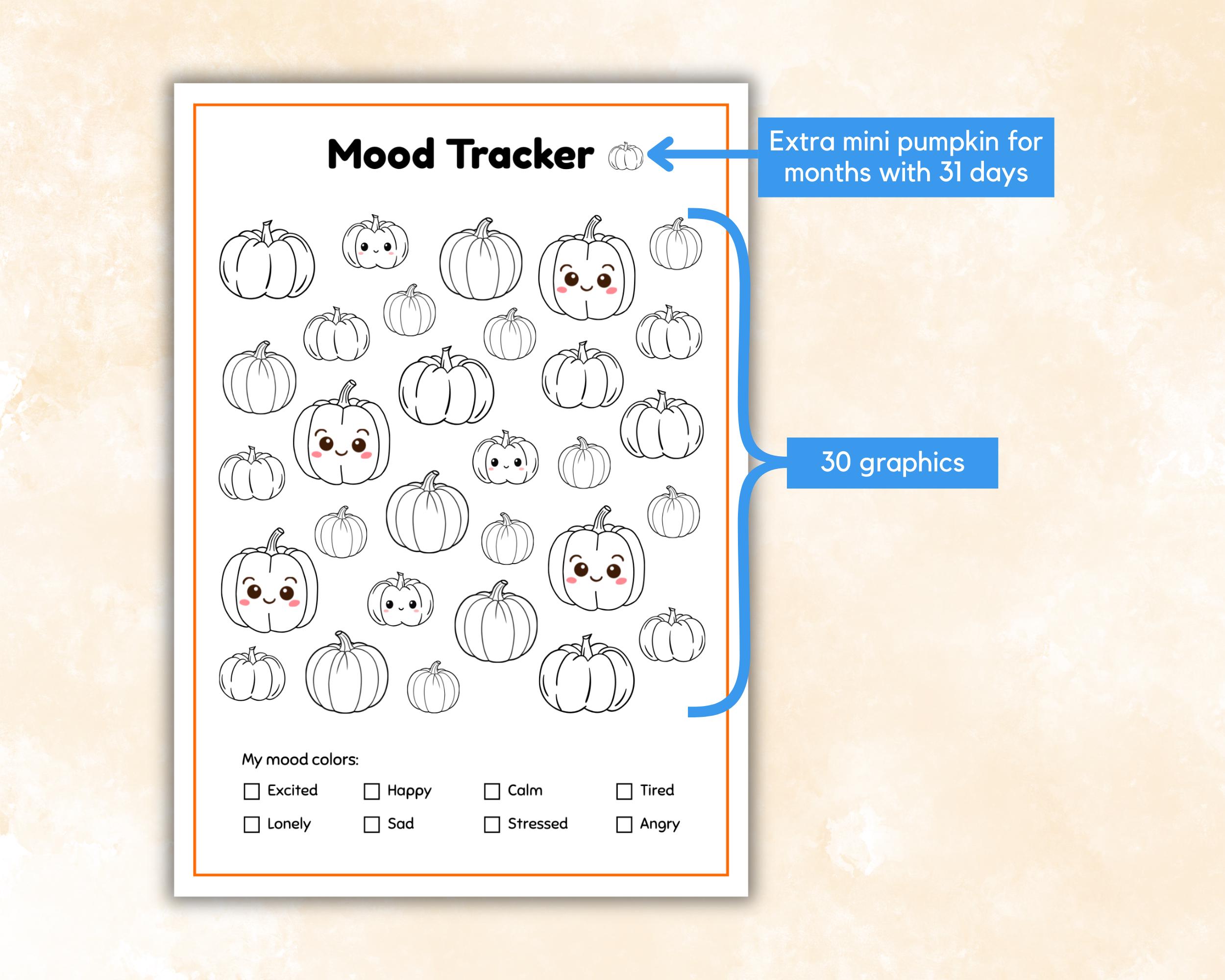 Pumpkin Mood Tracker Printable, Kawaii Pumpkin Mood Tracker, Halloween ...