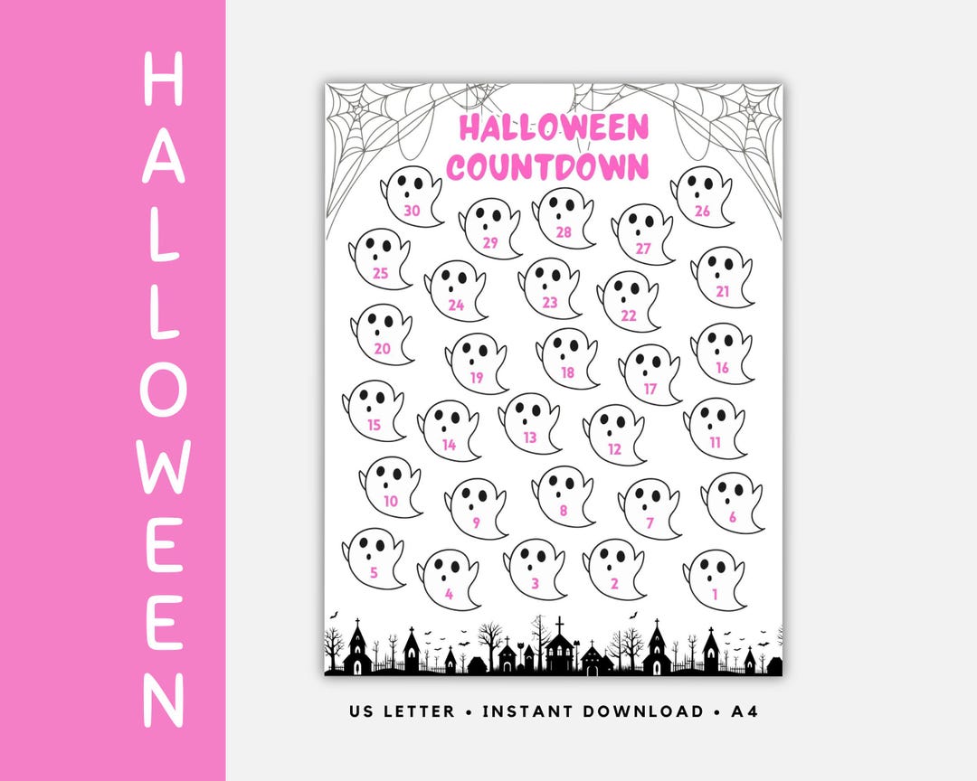 Pink Halloween Countdown Calendar, Pink Halloween, Pinkoween, Pastel ...