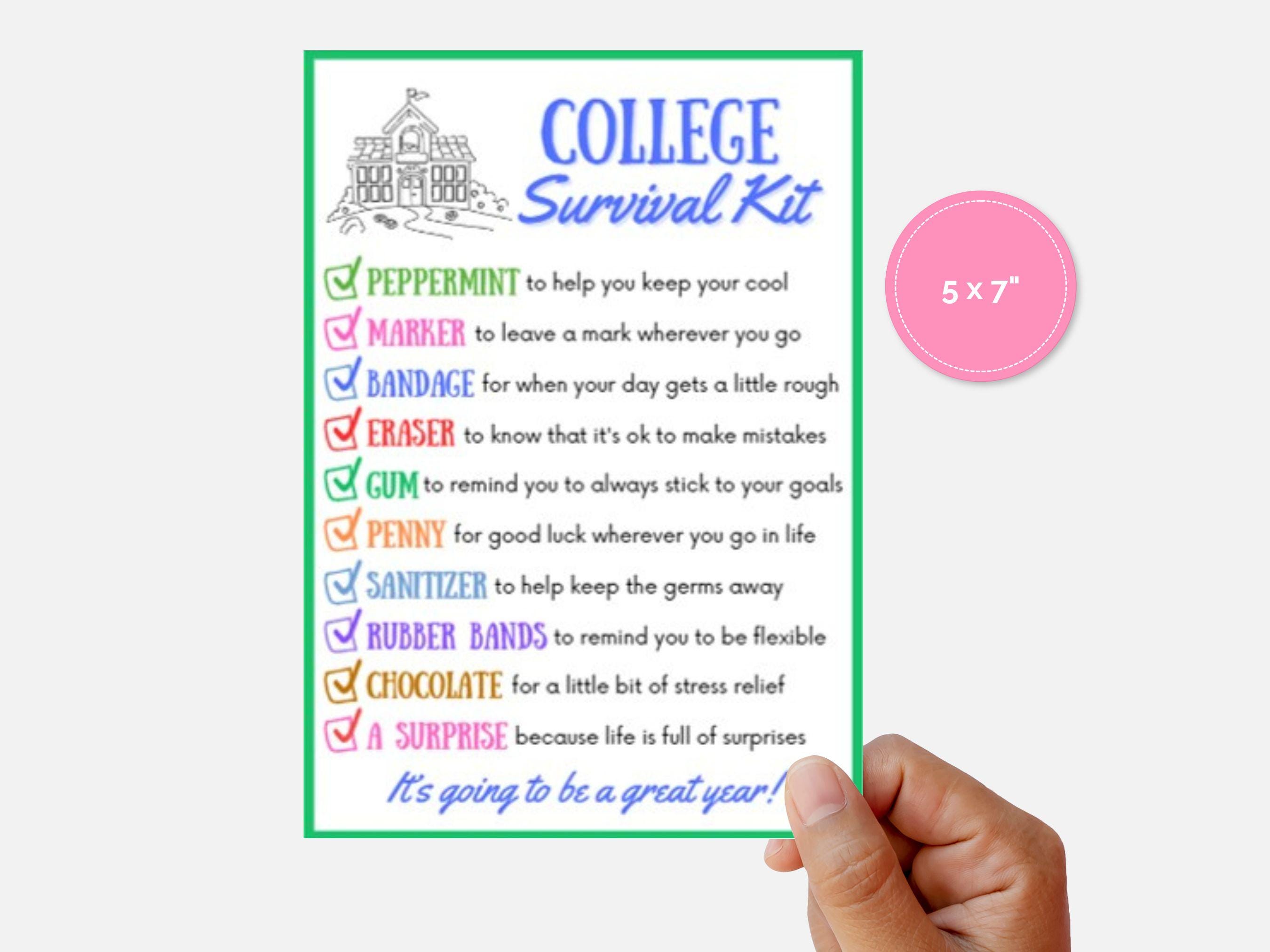 College Survival Kit Gift Tag, Welcome to College, 5x7” Printable ...
