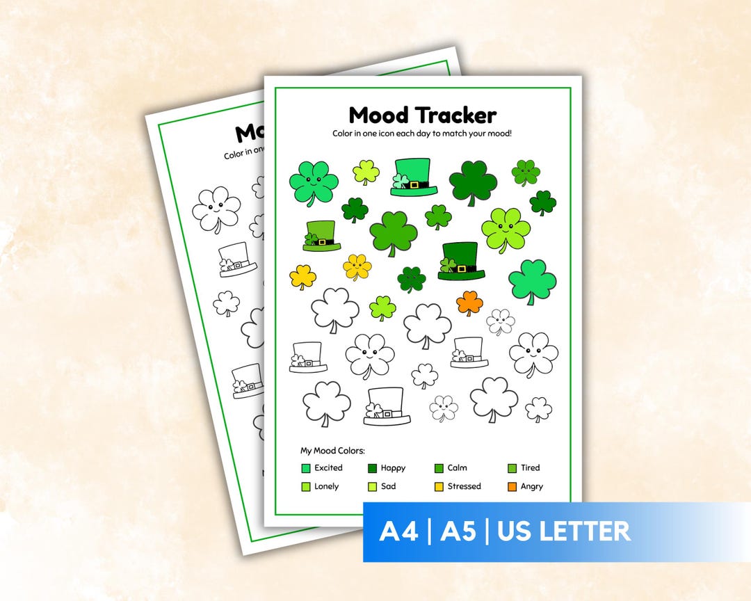St. Patrick’s Mood Tracker Printable, Monthly Shamrock Mood Chart ...