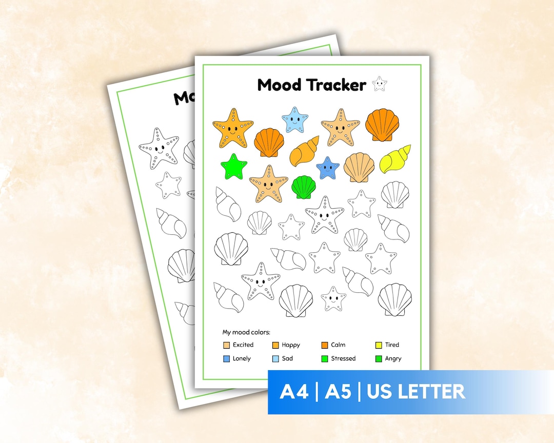 Seashell Mood Tracker Printable, Kawaii Beach Mood Tracker, Summer ...