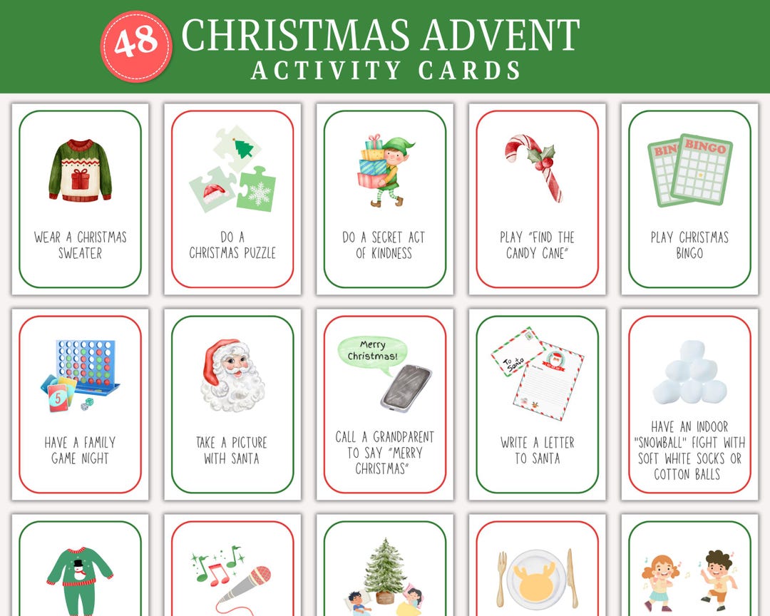 Christmas Advent Activity Cards, Kids Advent Activities Printable ...