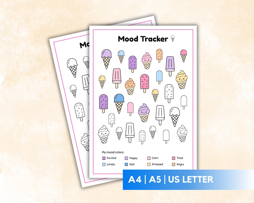 Ice Cream Mood Tracker Printable, Kawaii Monthly Mood Tracker, Summer ...