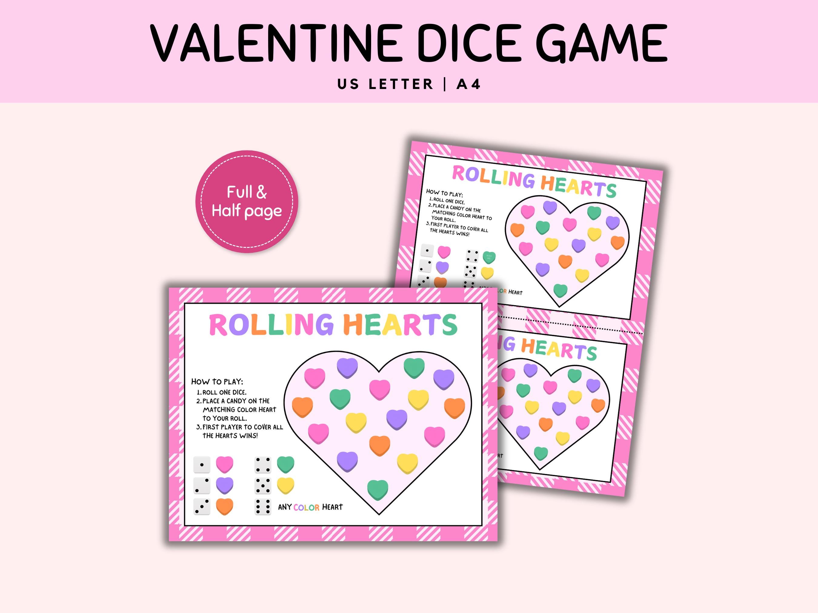 Valentine’s Day Dice Game, Roll-a-heart, Rolling Hearts, Valentine Day ...