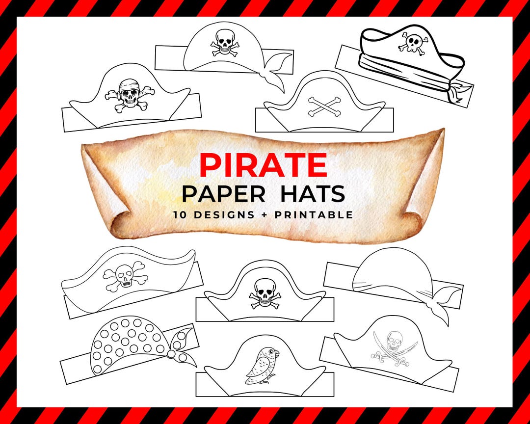 Pirate Paper Hat Coloring Craft, Pirate Birthday Party, Talk Like a ...