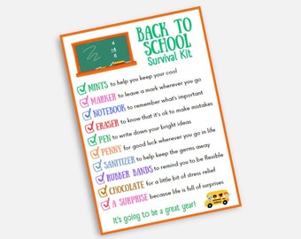 Middle School Survival Kit Gift Tag, First Day of School, Instant ...