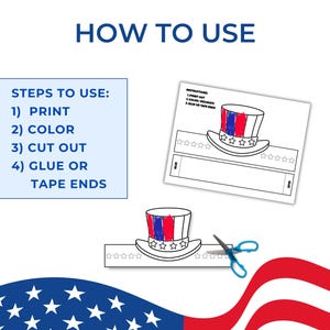 4th of July Paper Hat Coloring Craft, July 4th Paper Crown Template ...