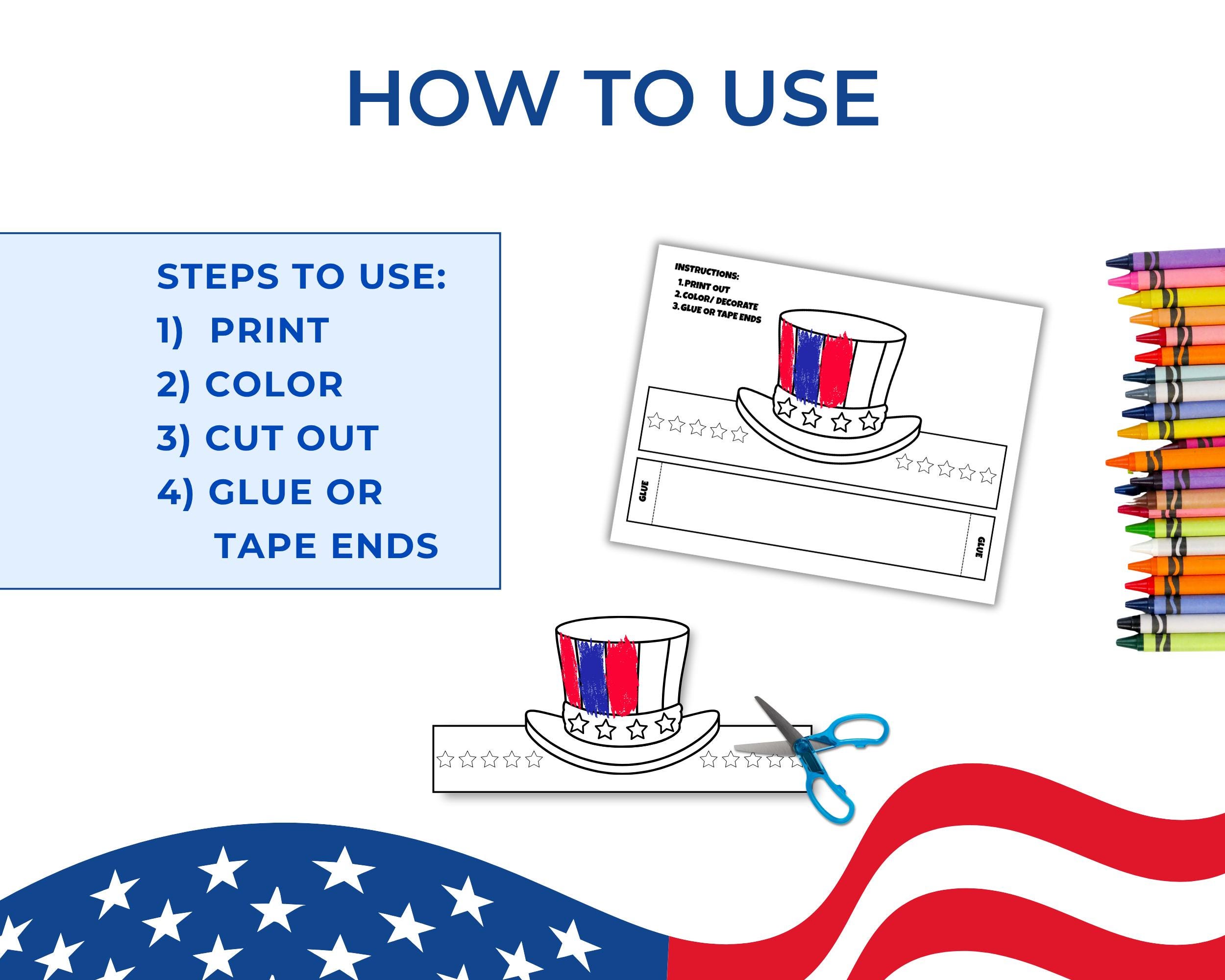 4th of July Paper Hat Coloring Craft, July 4th Paper Crown Template ...