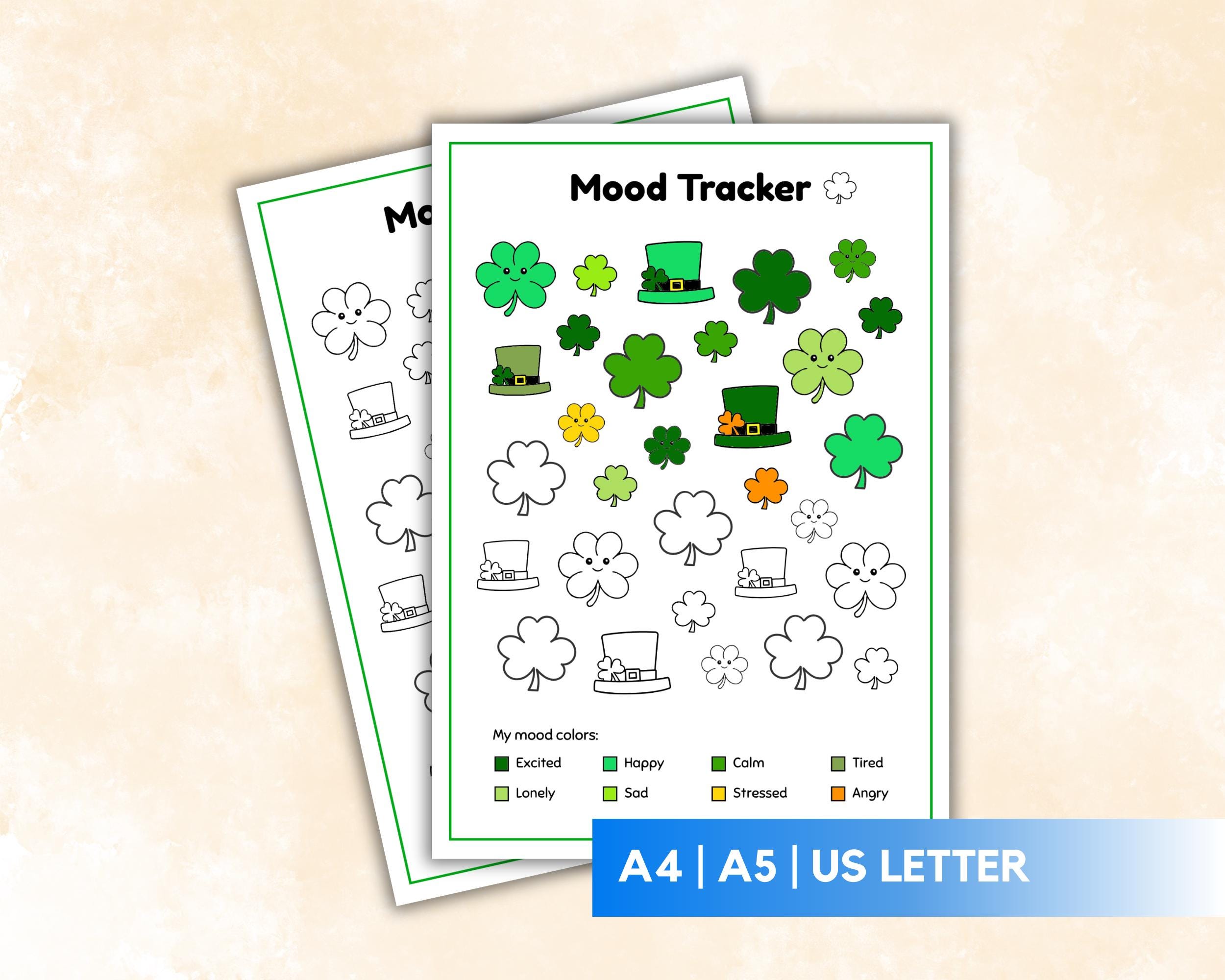St. Patrick’s Mood Tracker Printable, Monthly Shamrock Mood Chart ...