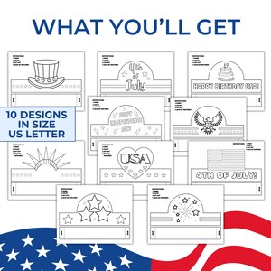 4th of July Paper Hat Coloring Craft, July 4th Paper Crown Template ...