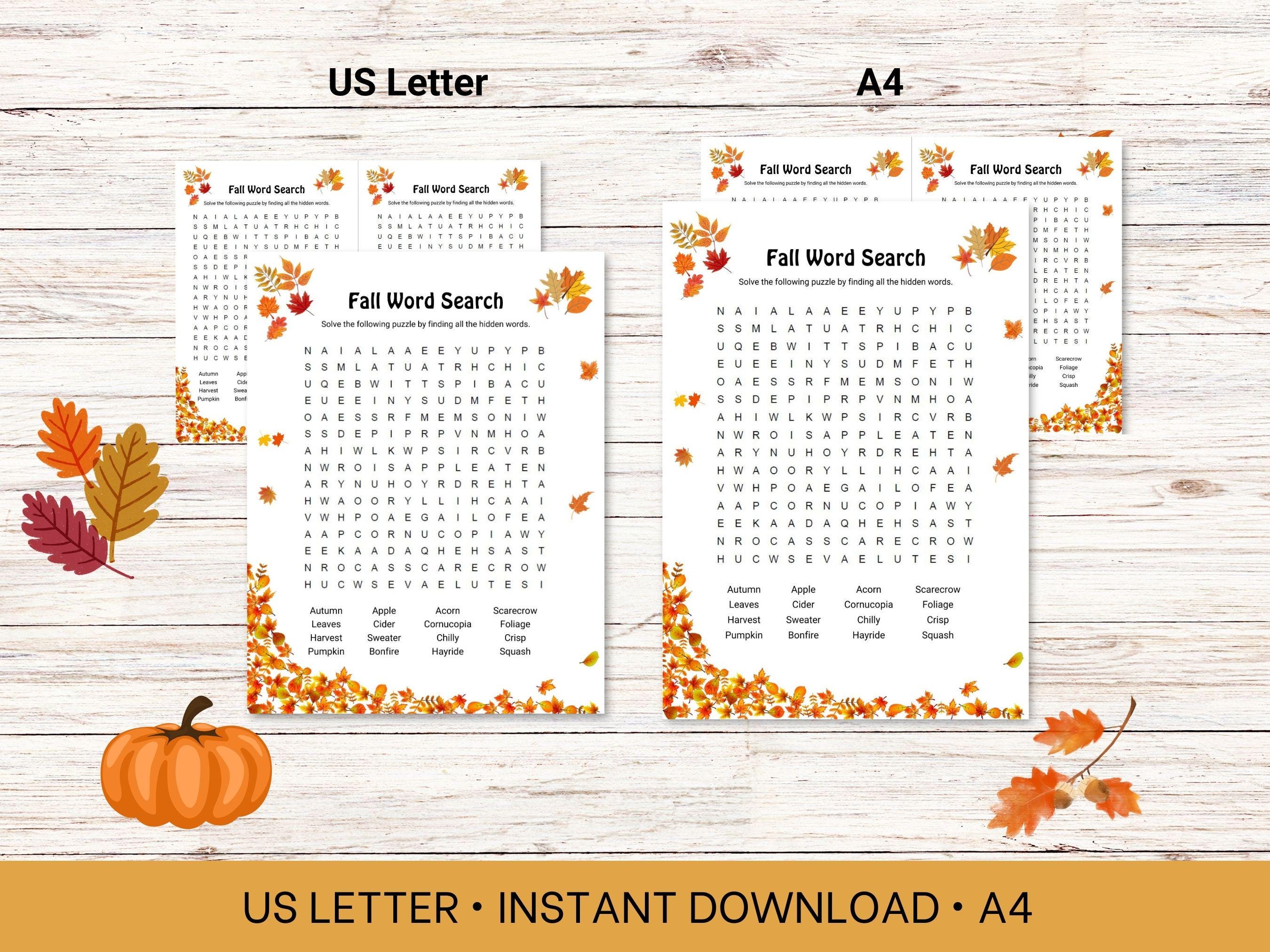 Fall Word Search, Autumn Word Search, Word Find, Classroom Activity ...