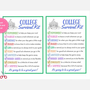 College Survival Kit Gift Tag, Welcome to College, 5x7” Printable ...