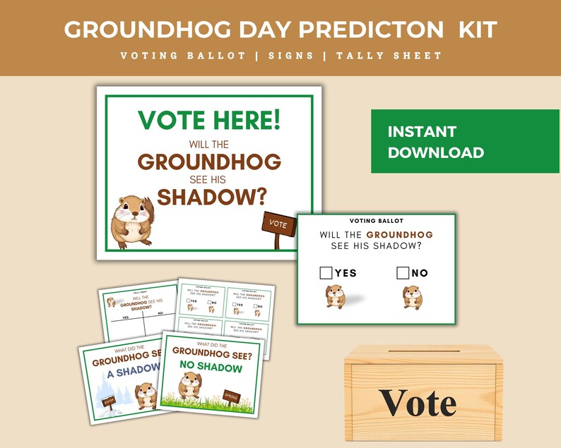 Groundhog Day Prediction Kit, Groundhog Day Prediction, Voting Card ...