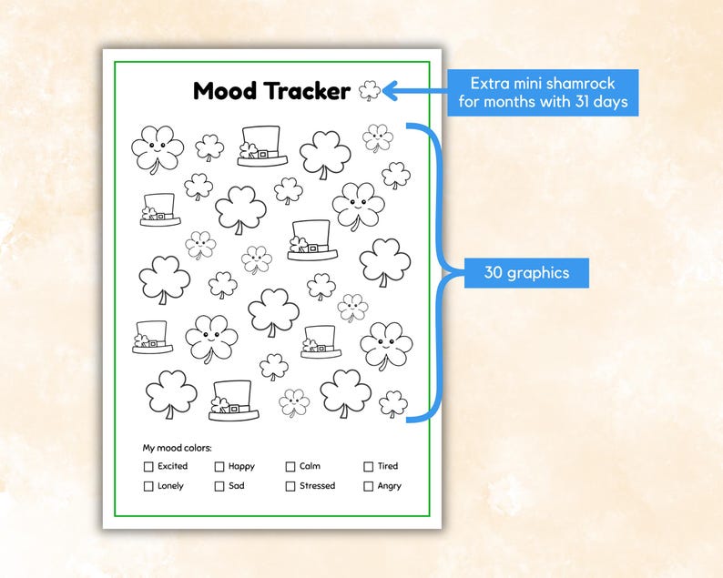 St. Patrick’s Mood Tracker Printable, Monthly Shamrock Mood Chart ...