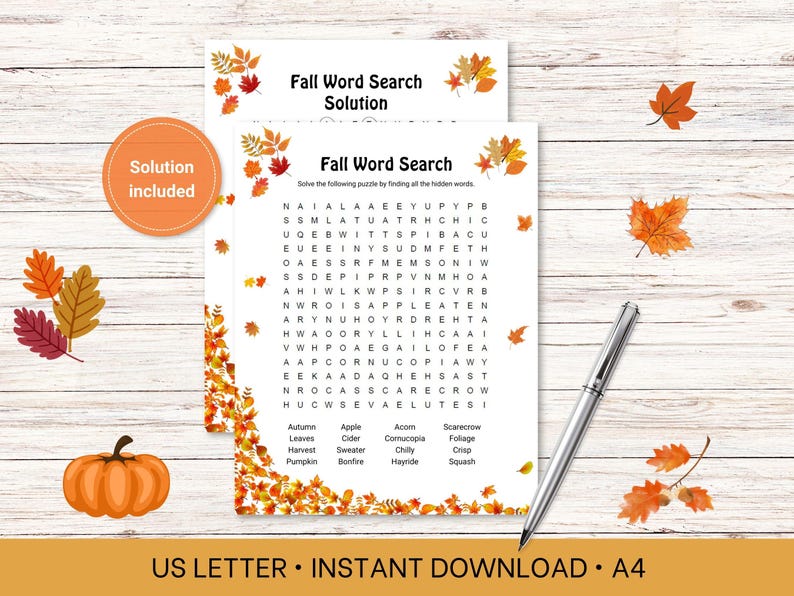 Fall Word Search, Autumn Word Search, Word Find, Classroom Activity ...