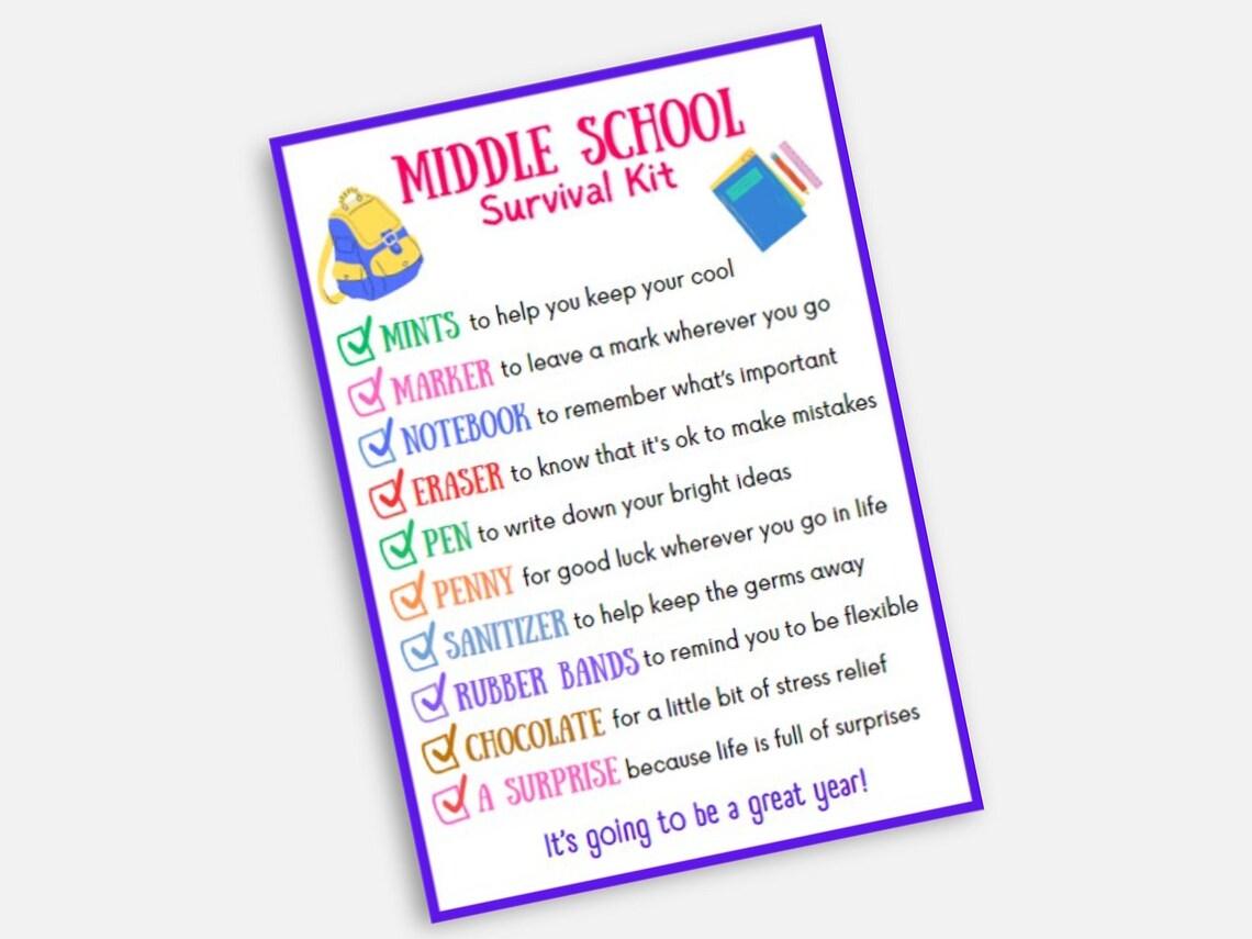 Middle School Survival Kit Gift Tag, First Day of School, Instant ...