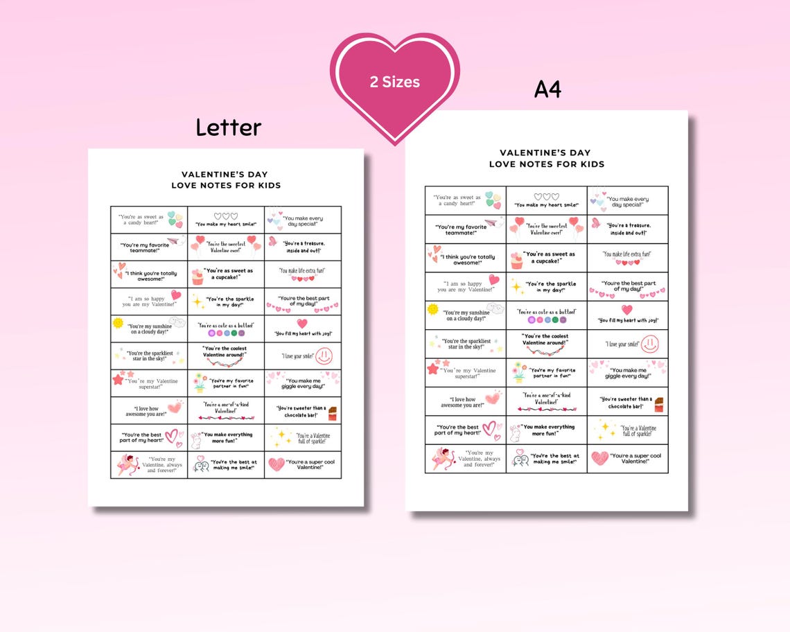Valentine’s Day Love Notes for Kids, February Lunch Box Notes, Kids ...