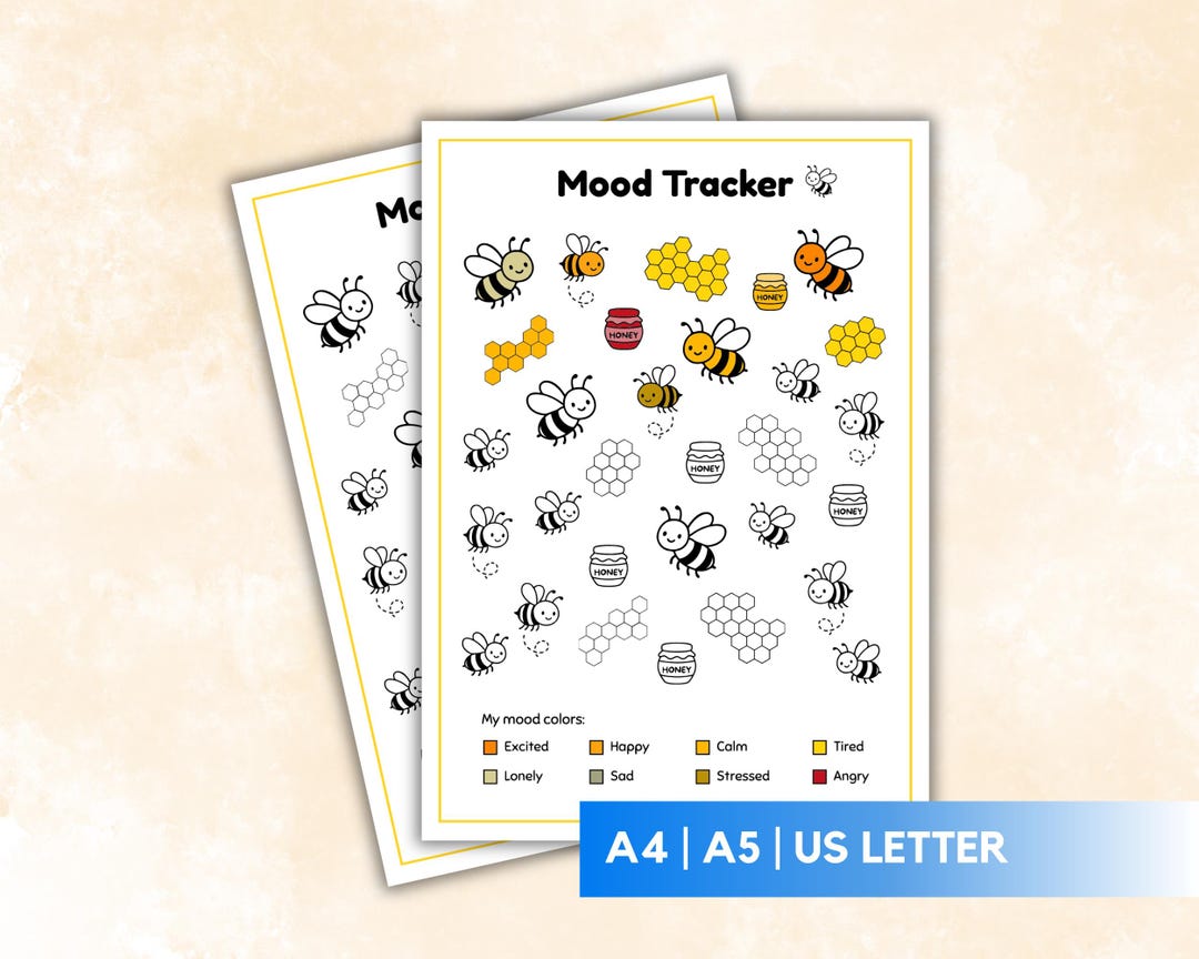 Bee Mood Tracker Printable, Monthly Kawaii Mood Tracker, Honey Bee Self ...