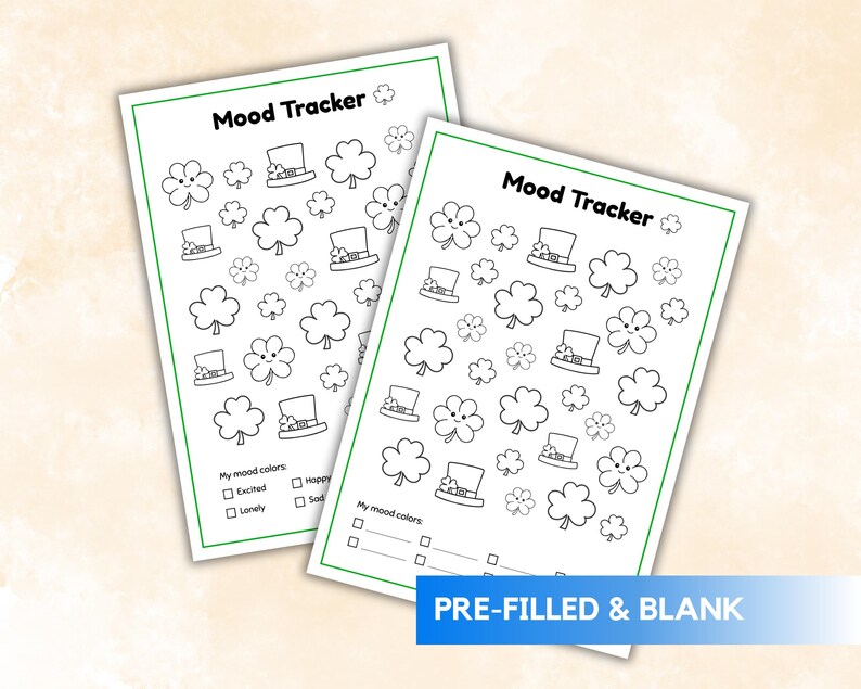 St. Patrick’s Mood Tracker Printable, Monthly Shamrock Mood Chart ...