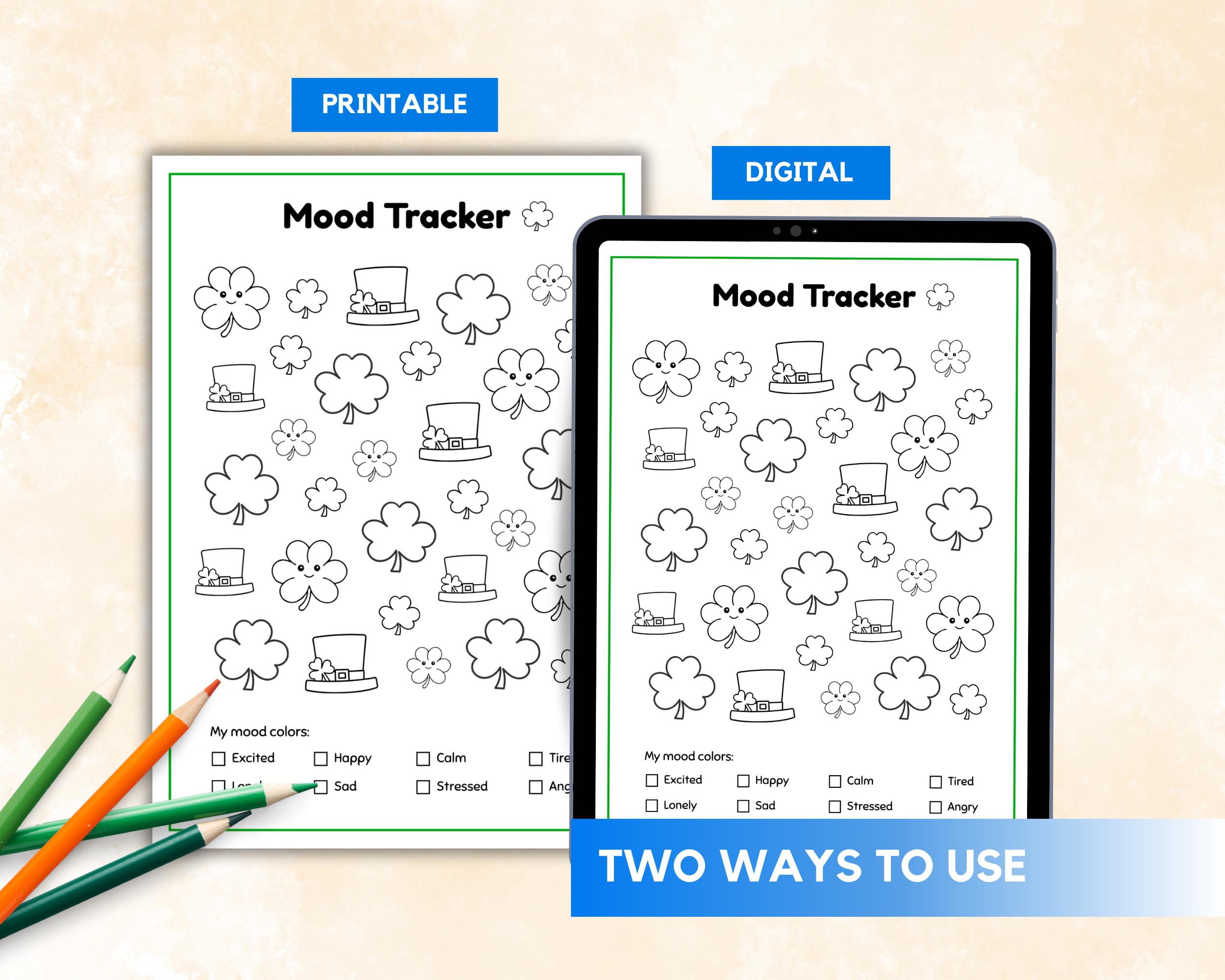 St. Patrick’s Mood Tracker Printable, Monthly Shamrock Mood Chart ...