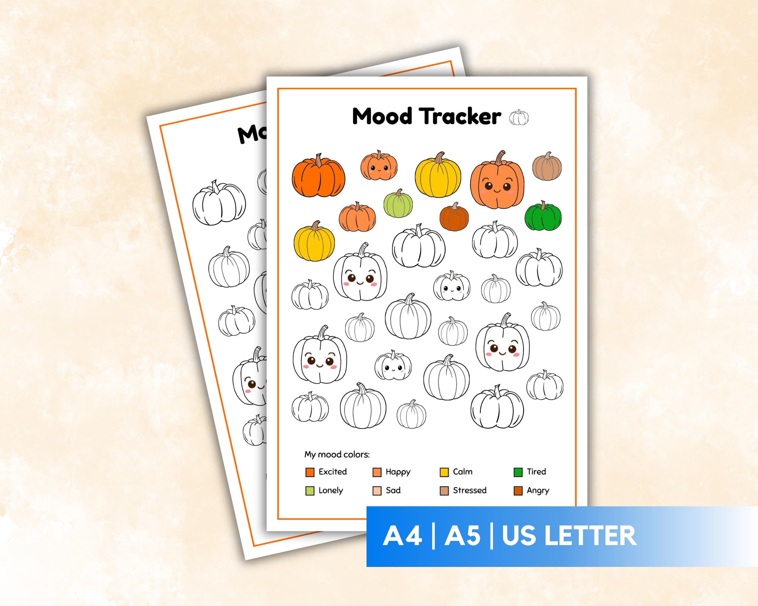 Pumpkin Mood Tracker Printable, Kawaii Pumpkin Mood Tracker, Halloween ...