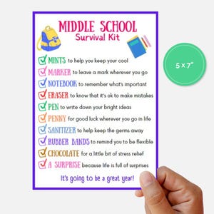 Middle School Survival Kit Gift Tag, First Day of School, Instant ...