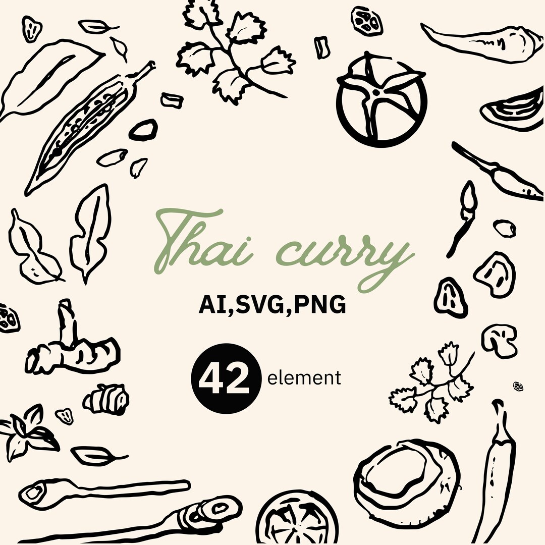42 Thai Curry Hand Drawn Ai,svg,png Clipart Designs - Etsy