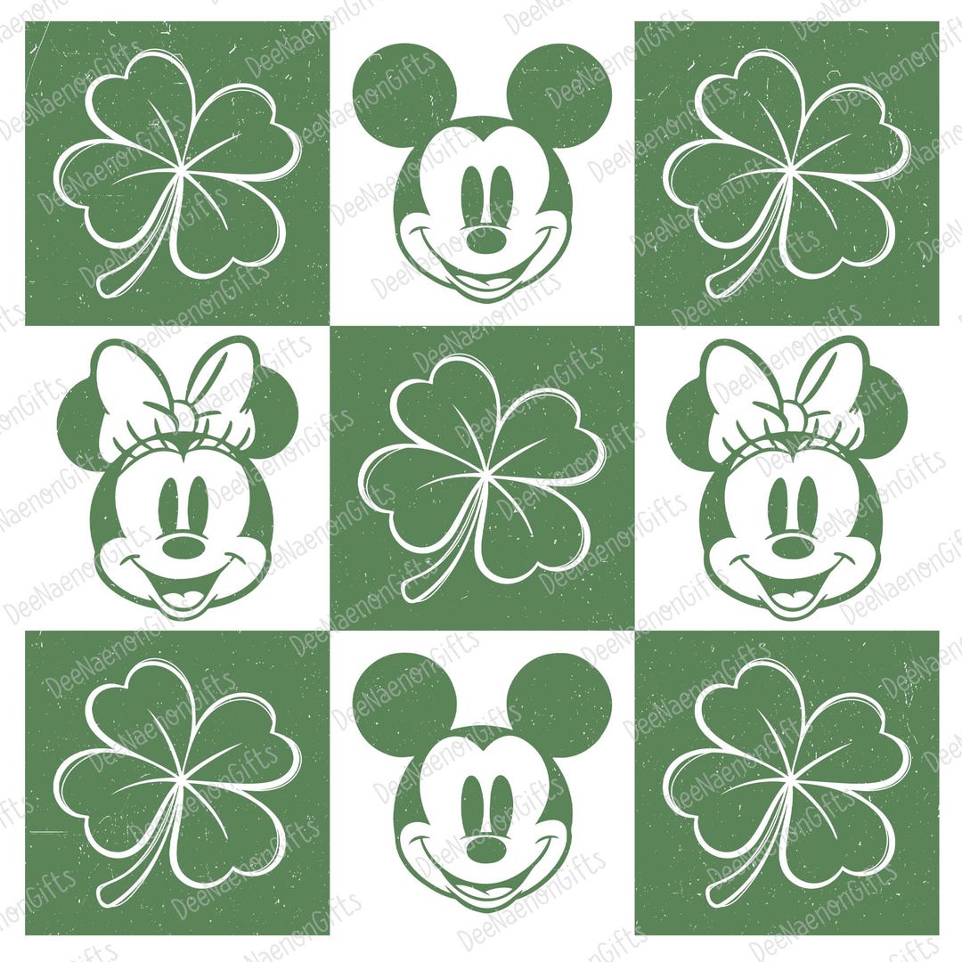 St. Patrick’s Day Mouse PNG, Lucky Clover Checkered Design, Green Plaid ...