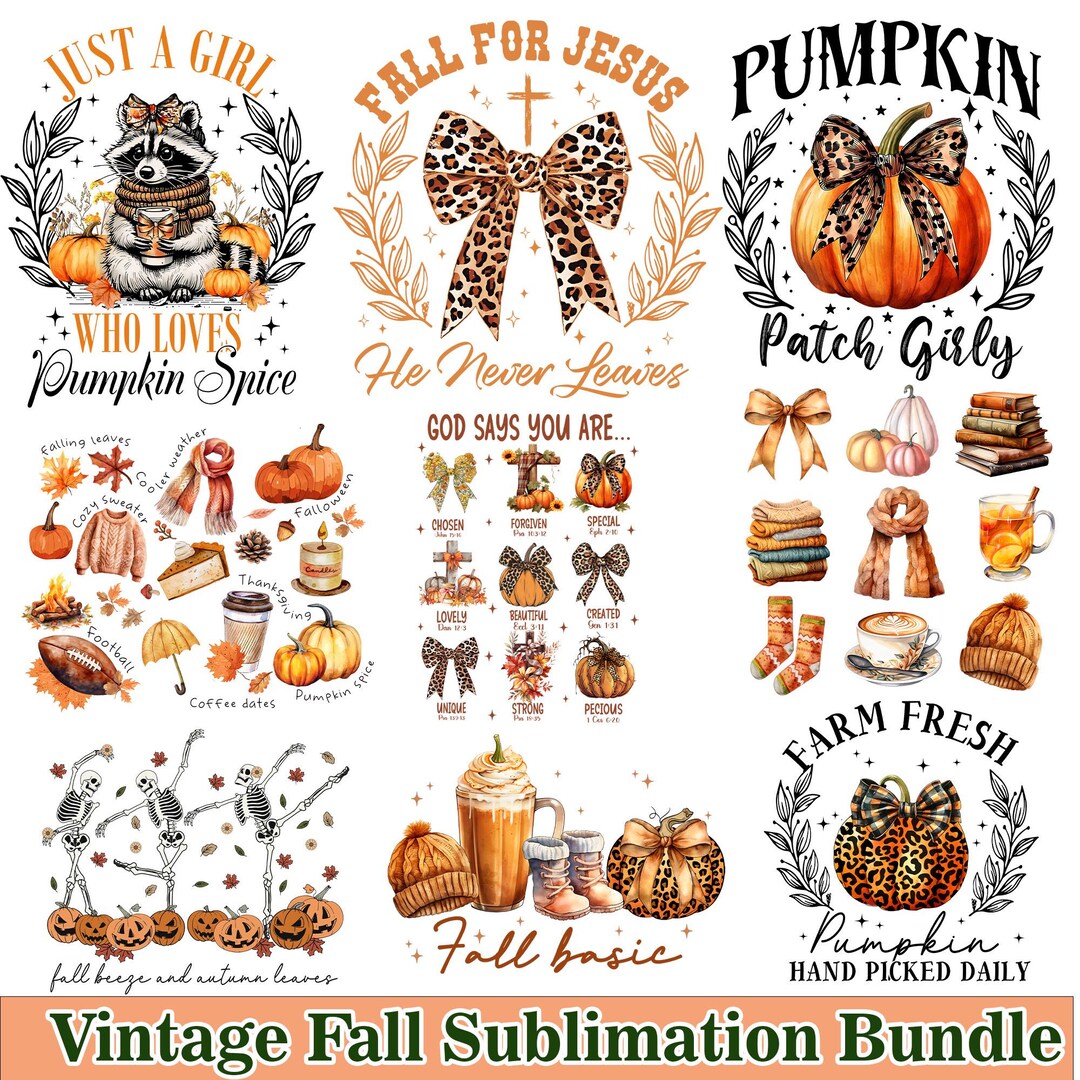 Vintage Fall Sublimation Bundle Design Png, Fall Girl Bundle Png ...