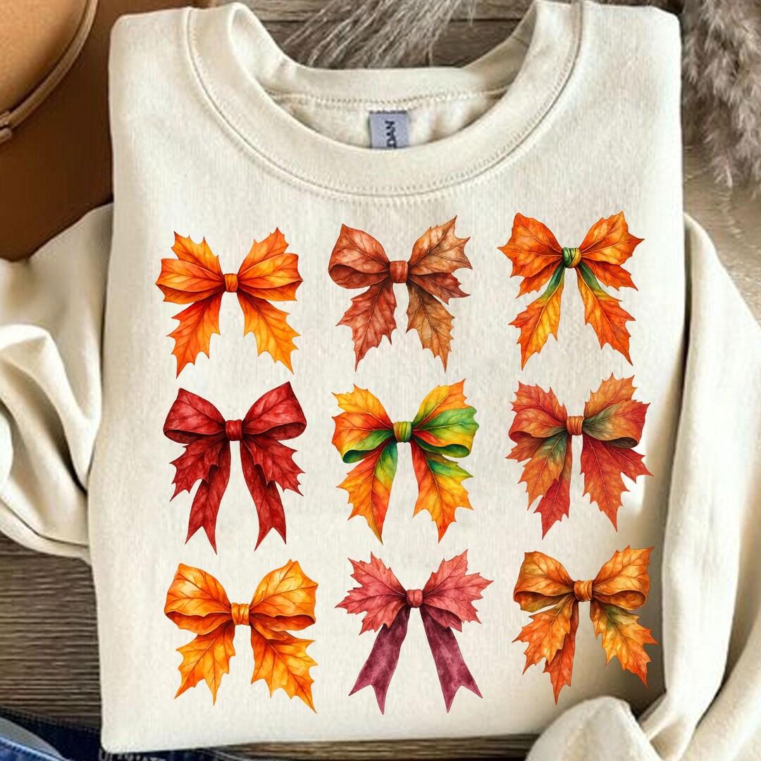 Autumn Leaf Bows PNG, Fall Aesthetic Watercolor Png, Thanksgiving Shirt ...