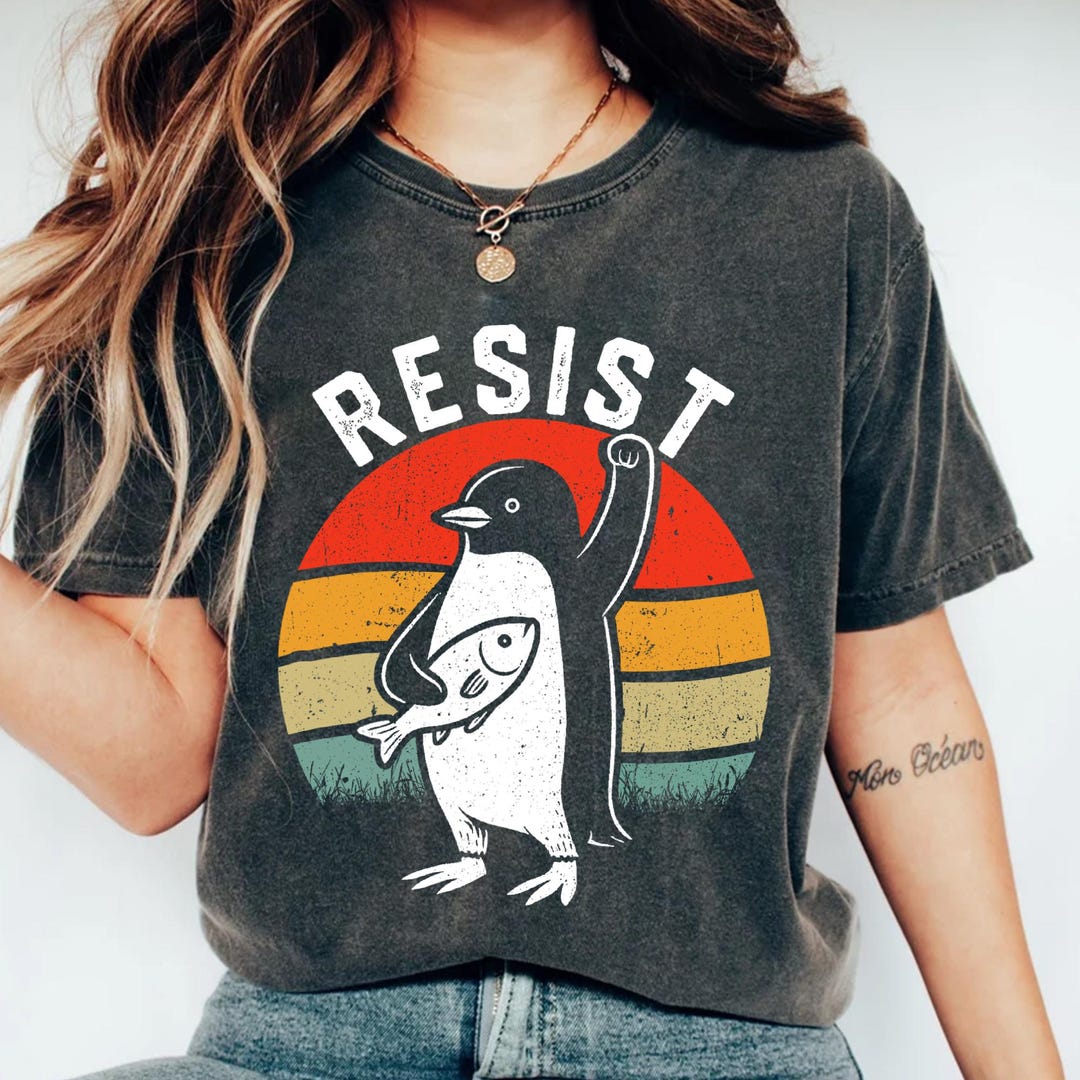 Resist Penguin PNG, Funny Protest Animal PNG, Retro Penguin Graphic ...
