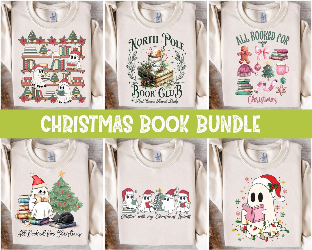 Christmas Book Png Design Bundle, Cute Ghost Book Nerd Png, Cozy ...