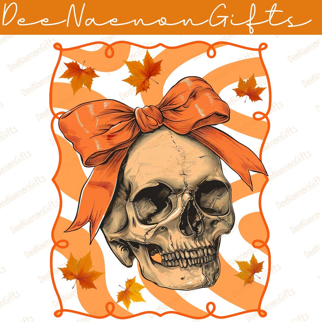 Autumn Skull With Bow Png, Fall Halloween Skeleton Head Png, Pumpkin ...