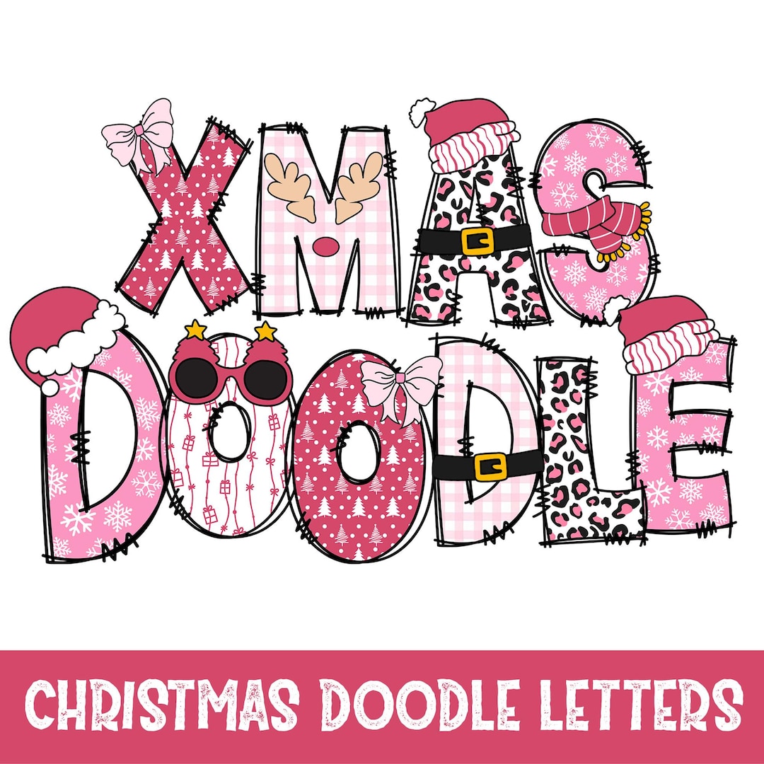 Doodle Letter Christmas Png Bundle, Xmas Alphabet Doodle Set Png ...