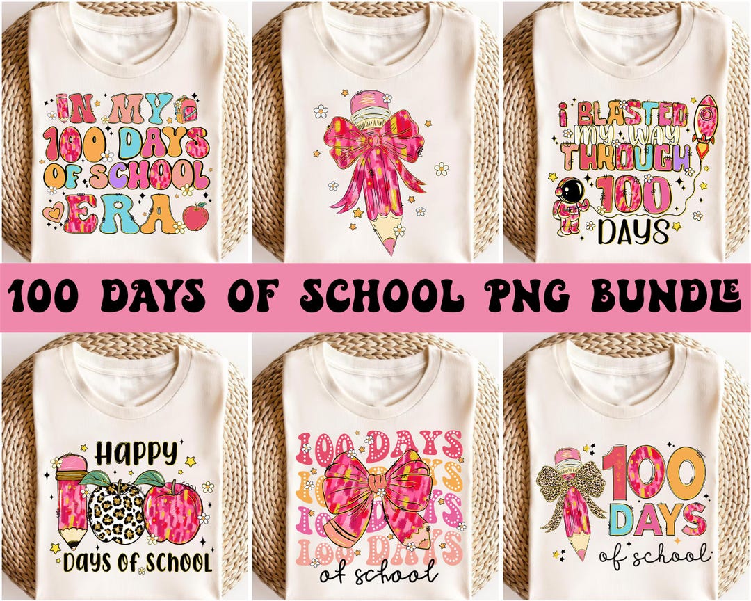 100 Days of School Png Sublimation Bundle, Coquette Bow Retro 100 Days ...